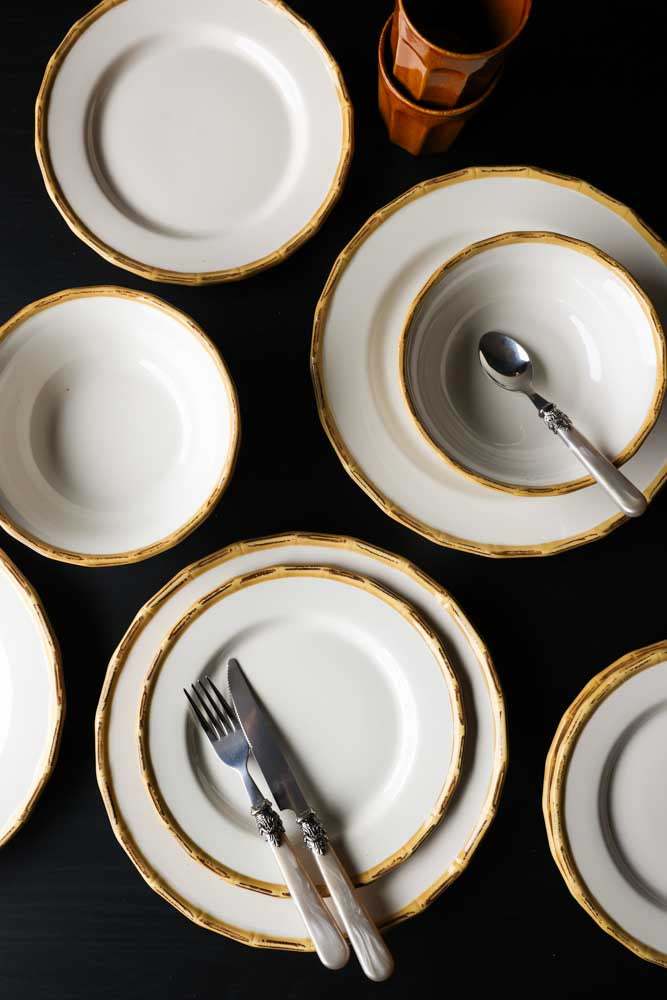12 Piece White Bamboo Dinner Set | Rockett St George