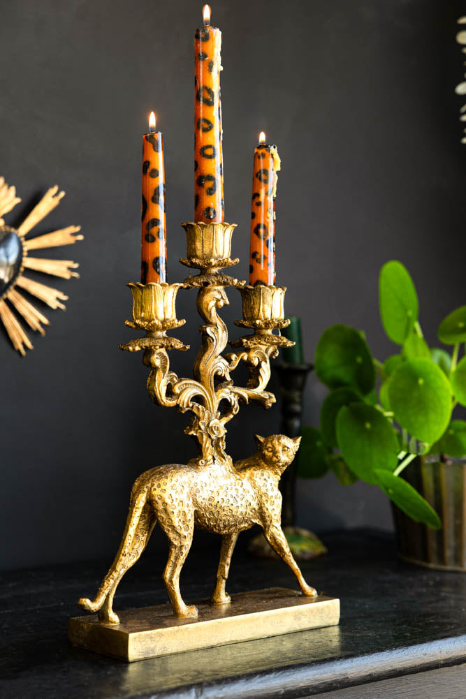 Antique Gold Cheetah Candlestick Holder | Rockett St George