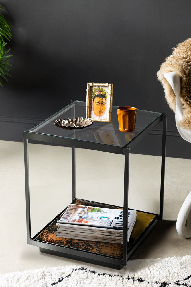 Beautiful Burnished Metal & Glass Side Table | Rockett St George