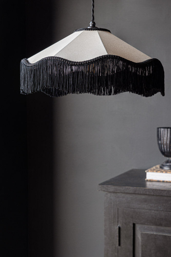 Black & Cream Tassel Ceiling Light Shade | Rockett St George