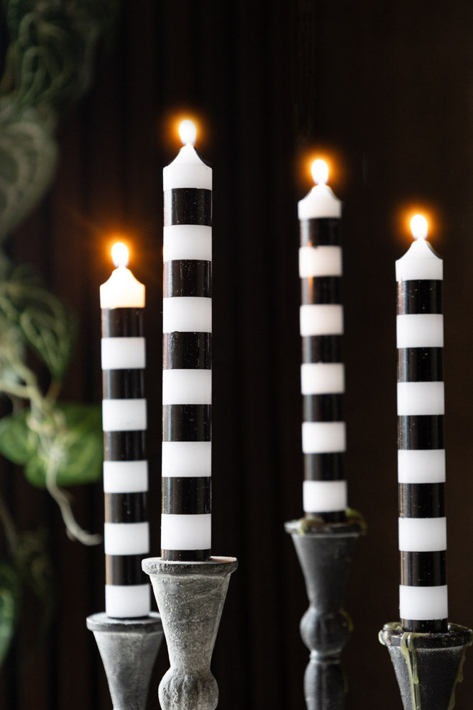 Black & White Striped Taper Candles - Pack Of 4 | Rockett St George