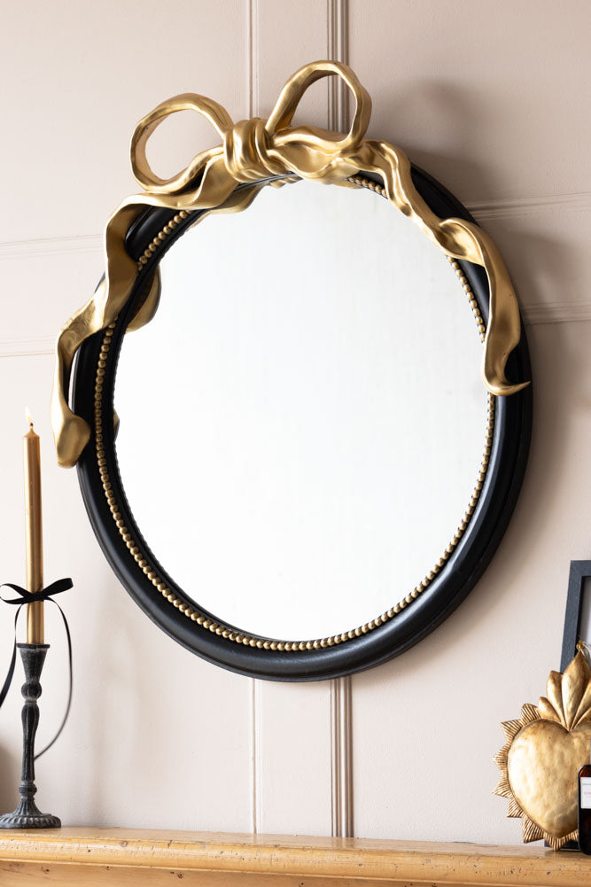 Black & Gold Bow Round Wall Mirror | Rockett St George
