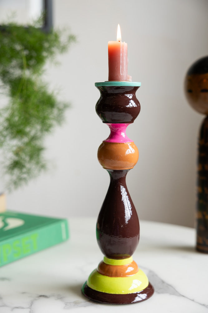 Colourful Candlestick Holder in Chocolate & Orange | Rockett St George