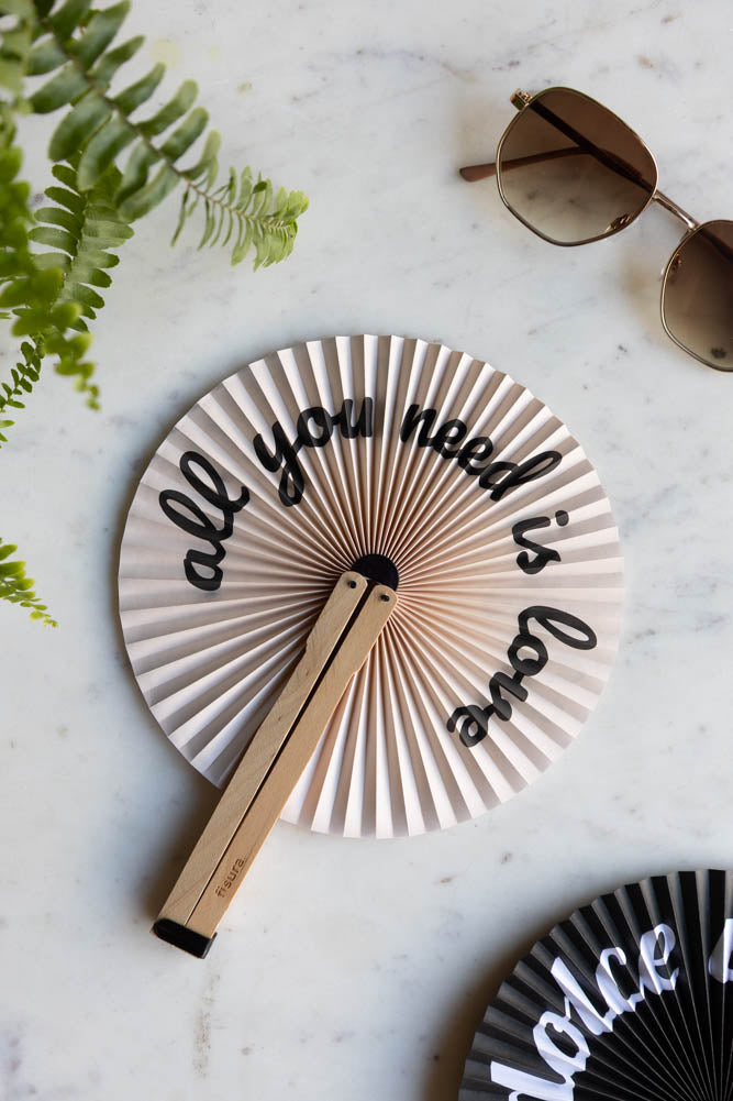 Cream & Black All You Need Is Love Hand Held Fan | Rockett St George