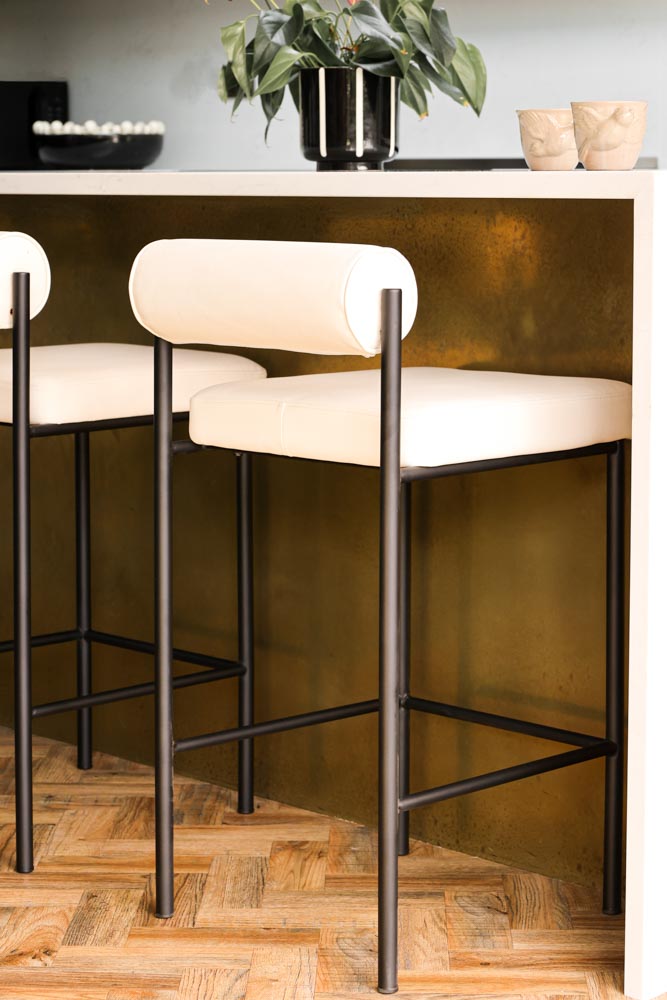 Cream & Black Faux Leather Roll Back Bar Stool | Rockett St George