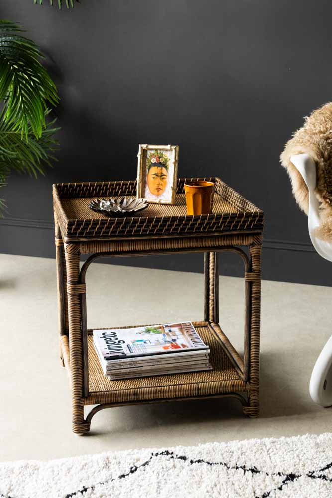 Dark Brown Rattan Side Table | Rockett St George