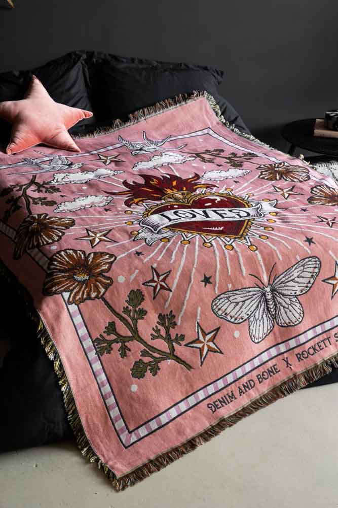 Denim & Bone Pink Loved Woven Cotton Throw | Rockett St George