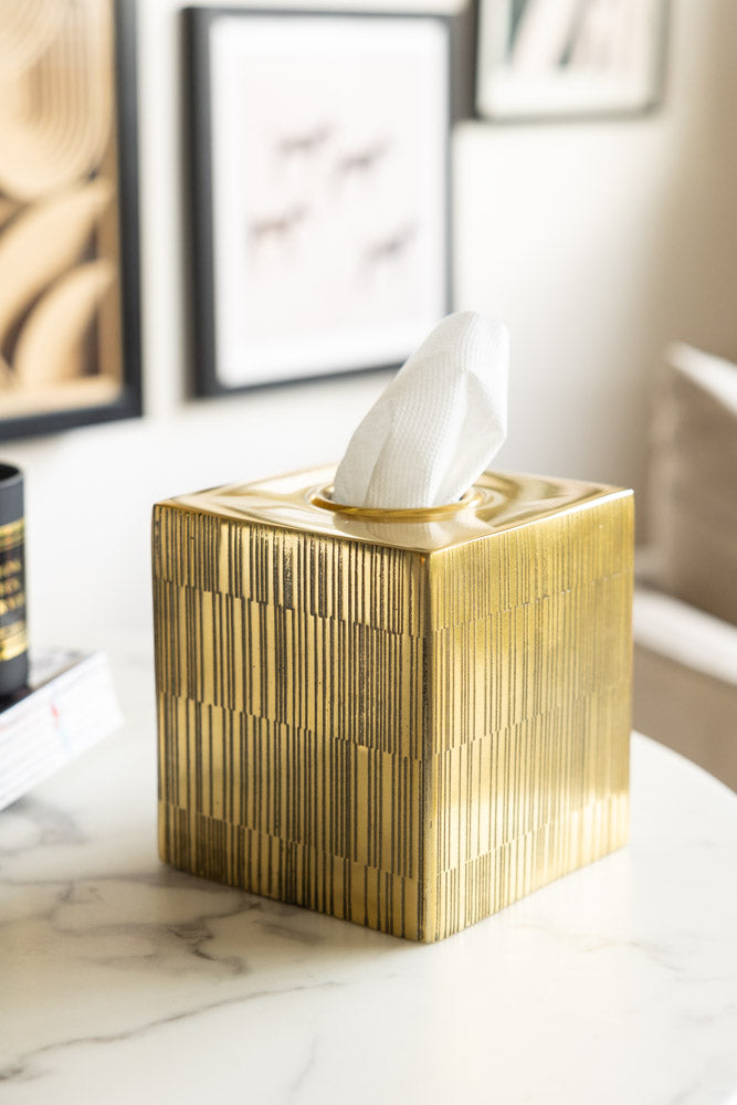 Fine Line Detail Gold Effect Tissue Box | Rockett St George