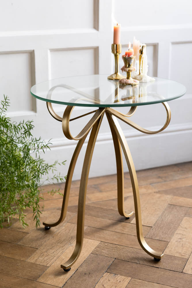 Gold Bow Round Glass Side Table | Rockett St George