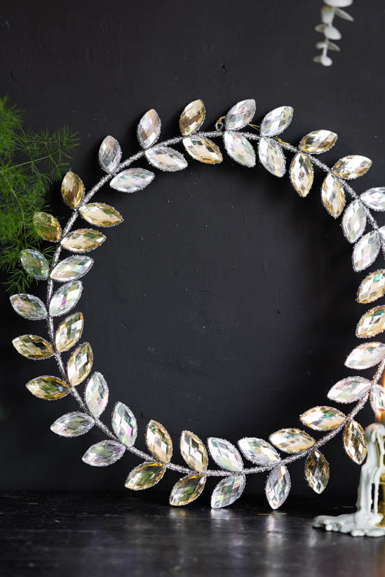 Jewelled Silver Leaf Door / Christmas Wreath | Rockett St George