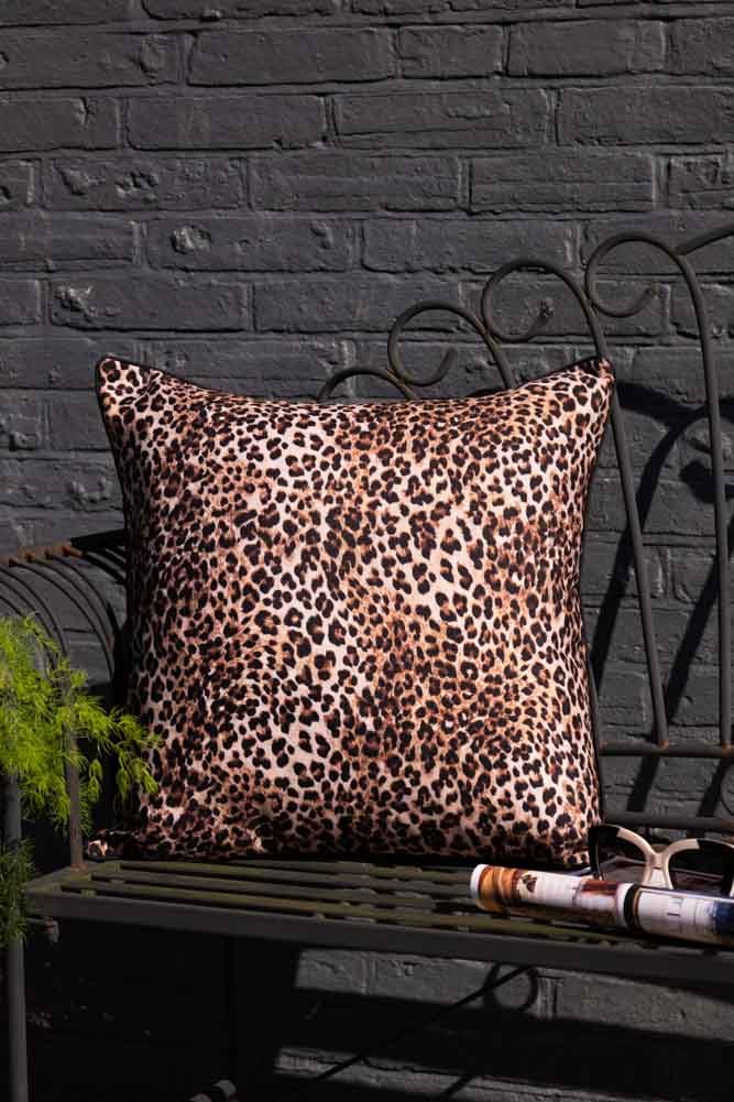 Leopard Print Outdoor Cushion With Black Piping | Rockett St George