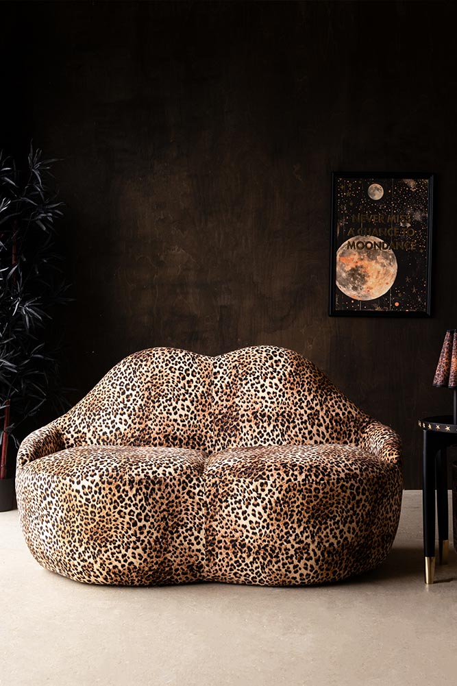 Leopard Print Velvet Lips Sofa | Rockett St George