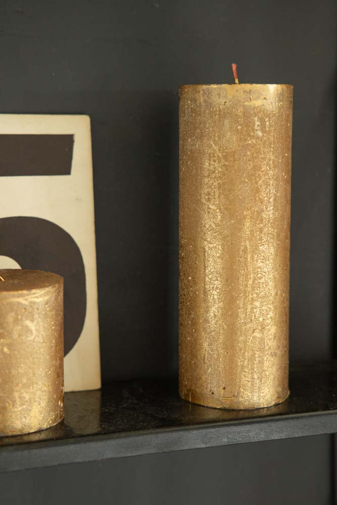 Metallic Gold Shimmer Pillar Candle - Large | Rockett St George