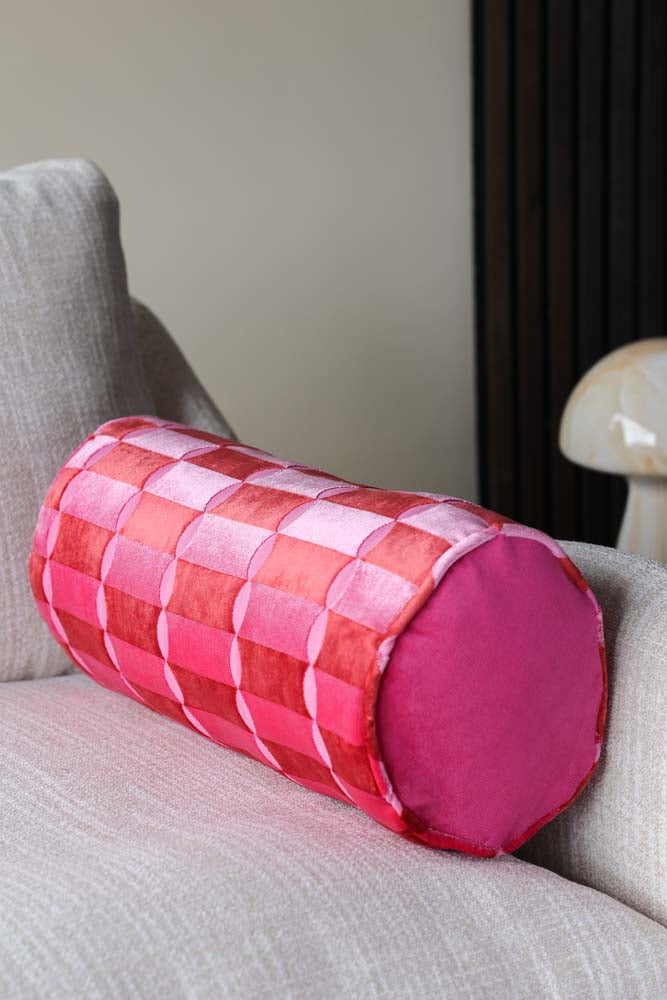 Pink Deco Cut Velvet Bolster | Rockett St George