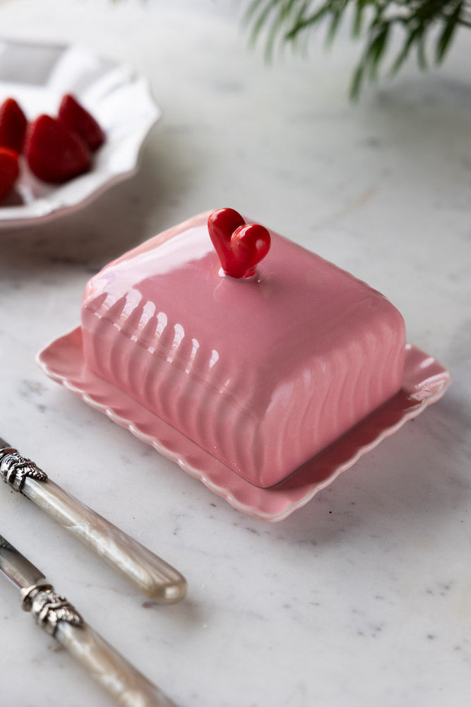 Pink & Red Heart Butter Dish | Rockett St George