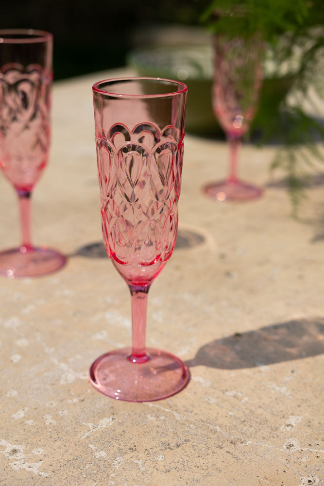 Pretty Embossed Pink Picnic Champagne Glass | Rockett St George