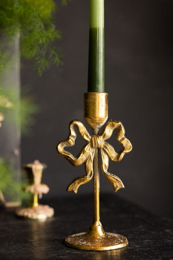 Pretty Gold Metal Bow Candle Holder | Rockett St George