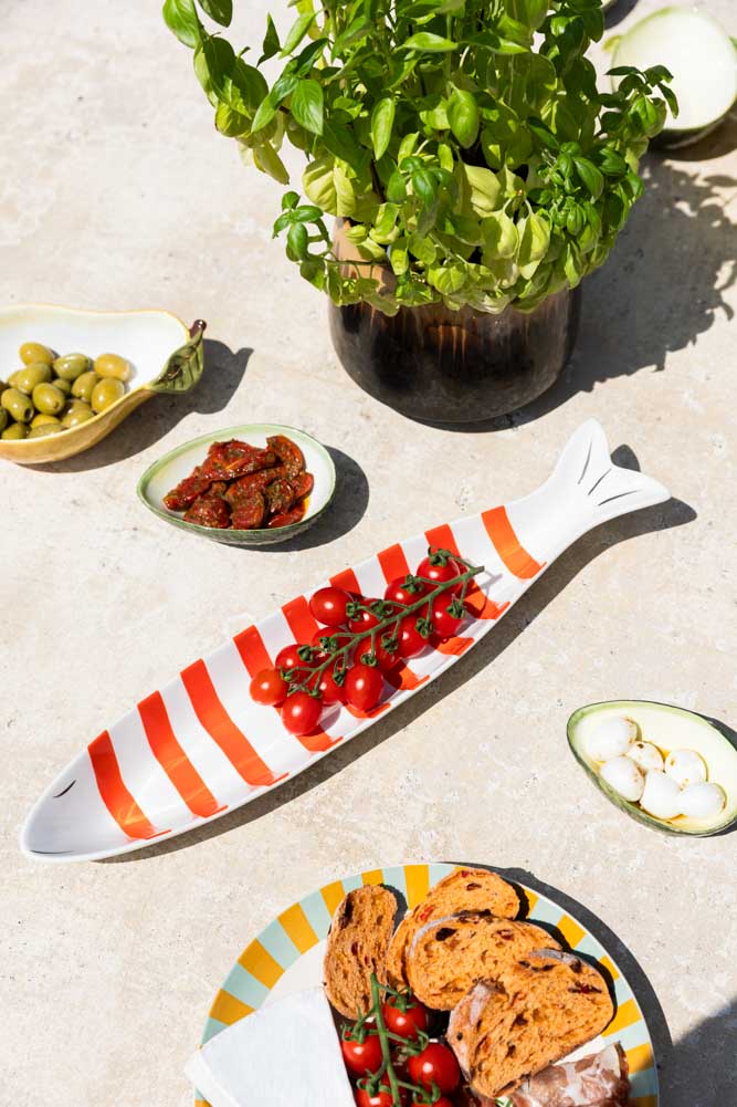 Red & White Fish-Shaped Ceramic Serving Dish | Rockett St George