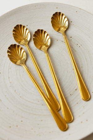 Set of 4 Gold Shell Latte Spoons | Rockett St George