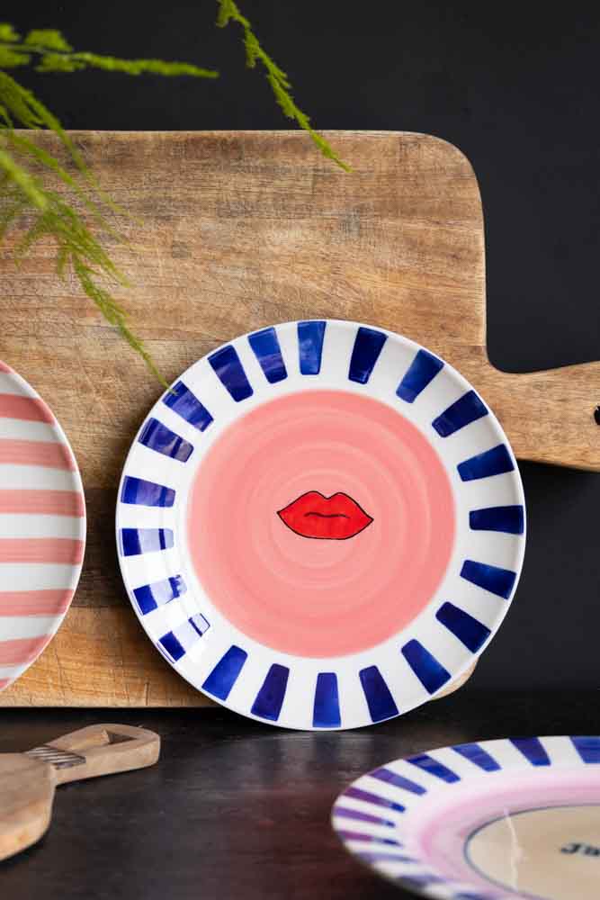 Striped Border & Lips Ceramic Serving Plate | Rockett St George
