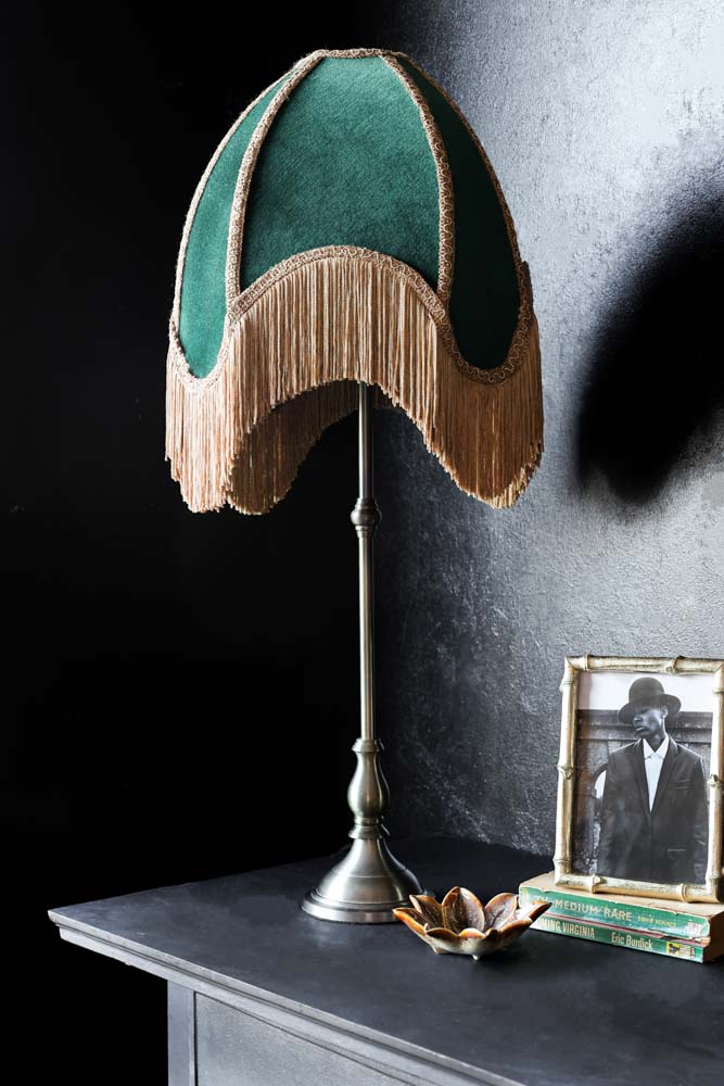 Winifred Green Velvet Fringe Table Lamp | Rockett St George