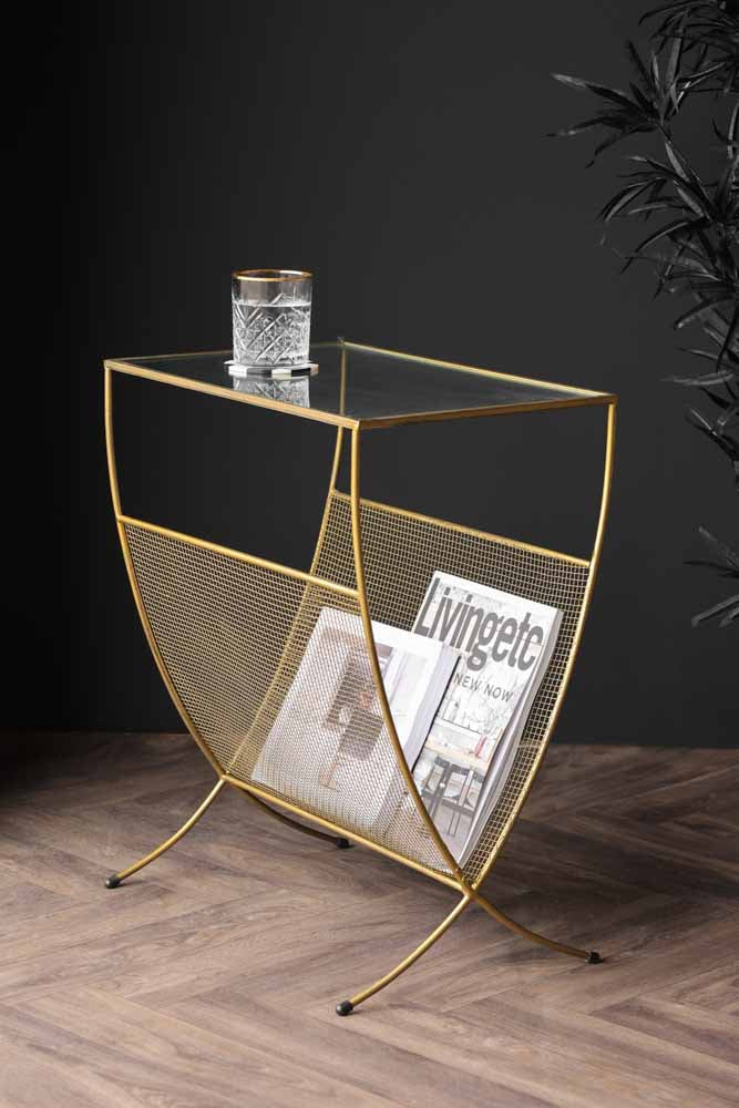 Gold Magazine Rack With Glass Top | Rockett St George