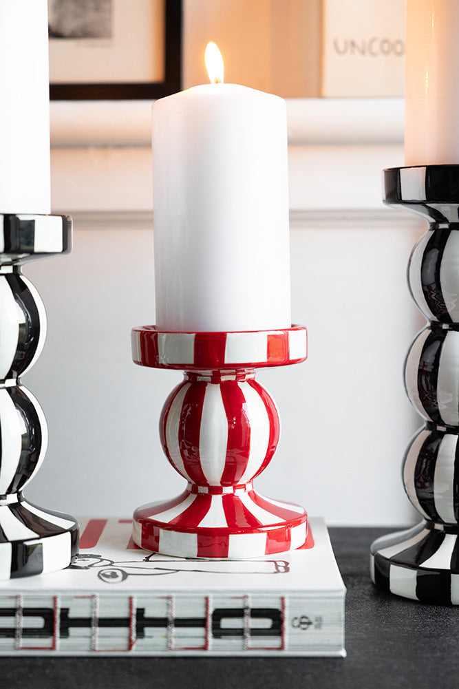 Red & White Stripe Pillar Candle Holder | Rockett St George