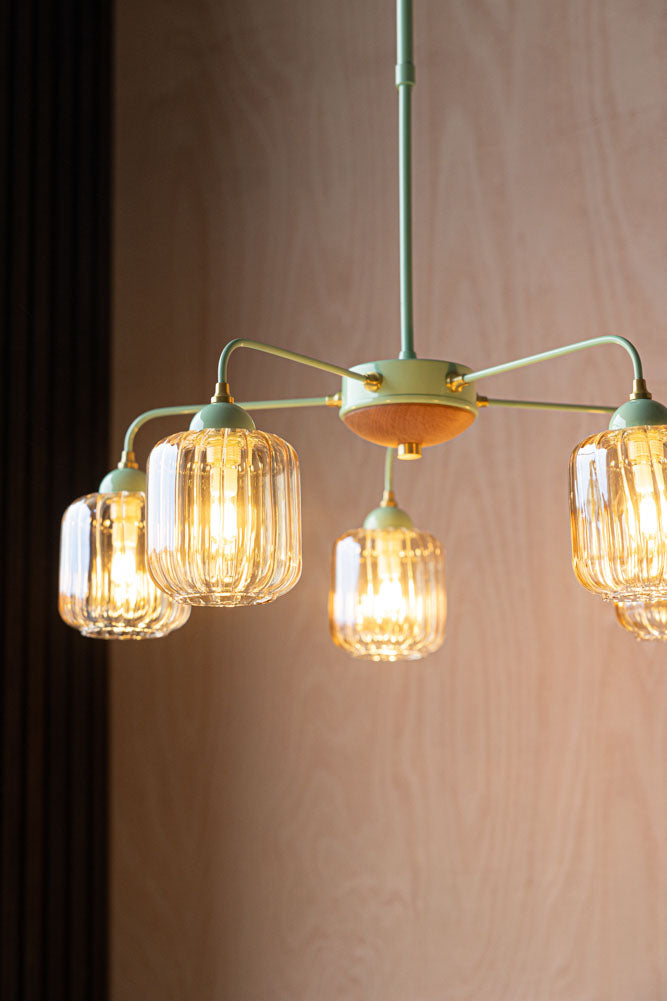 Mint Green Metal & Ribbed Glass Ceiling Light | Rockett St George