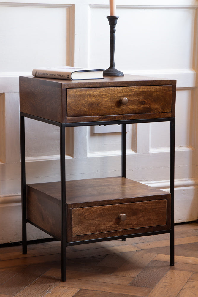 Split Level 2-Drawer Mango Wood Bedside Table | Rockett St George