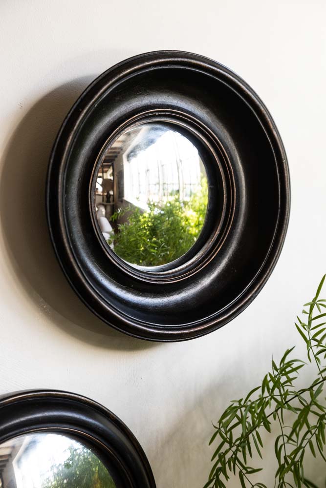 Antique Black Deep Framed Small Convex Mirror | Rockett St George